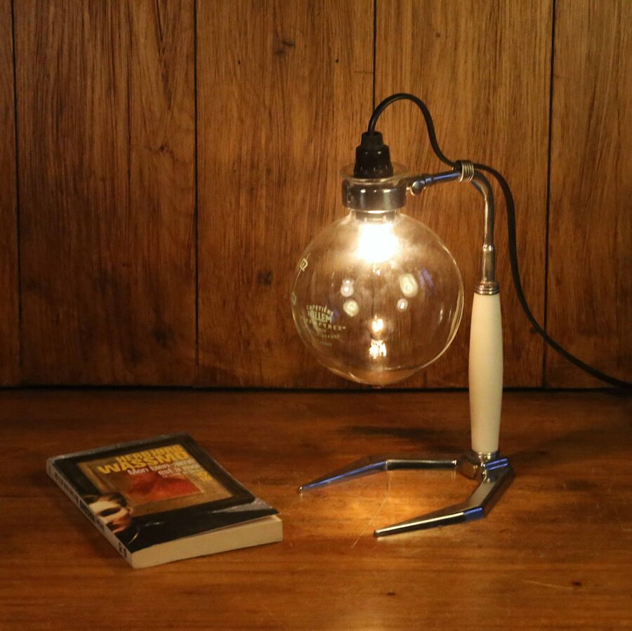 Lampe Art Déco cafetière vintage verre métal et porcelaine